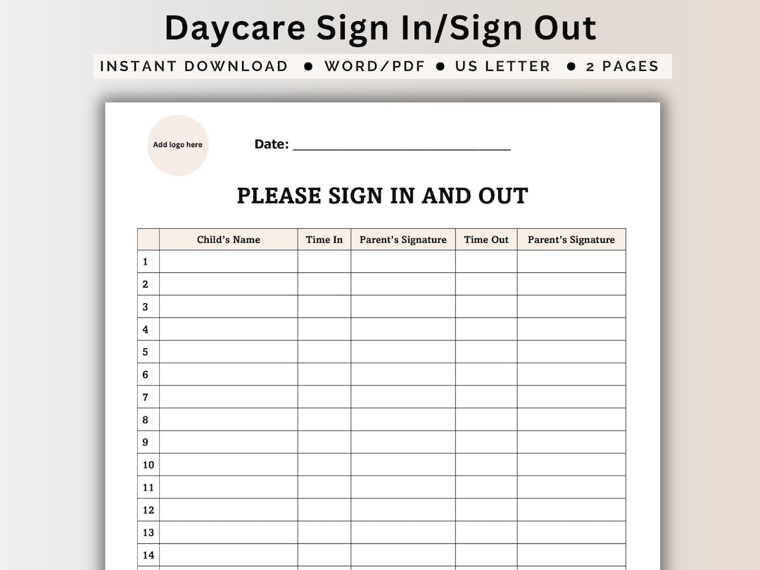 Daycare Daily Sign in Sign Out Sheet Template Fire Alarm Checks ...