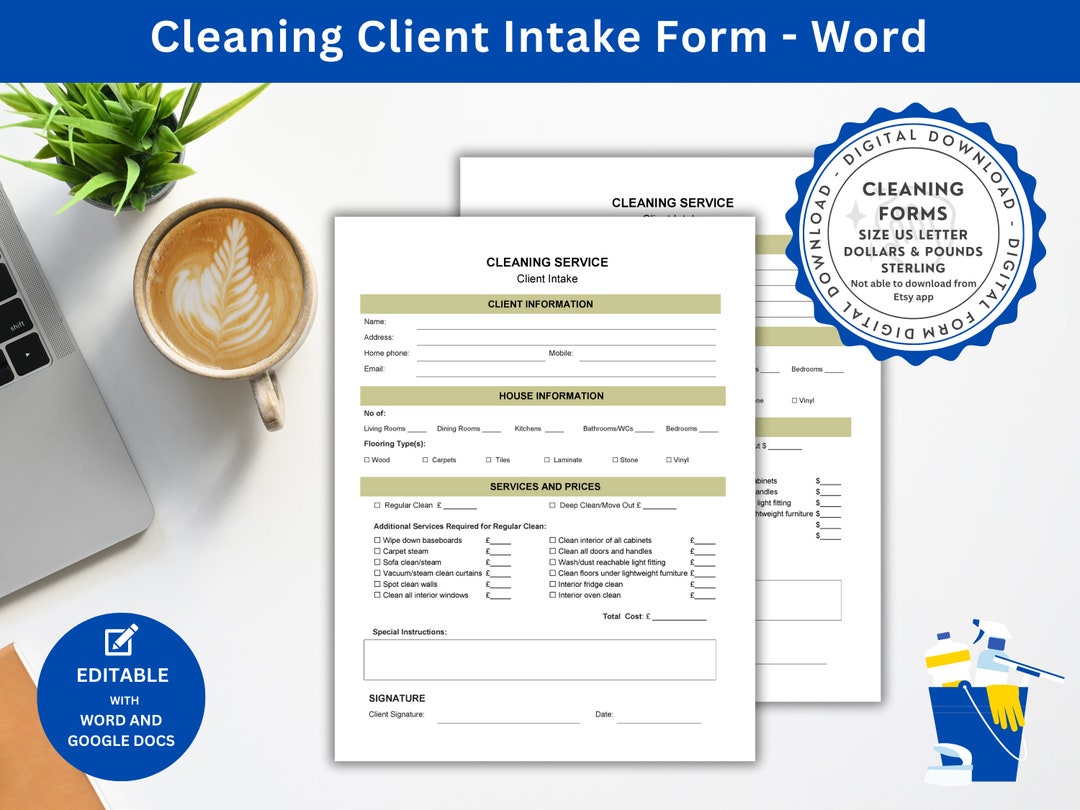 Simple Cleaning Customer Intake Form Cleaning Company Client Form ...