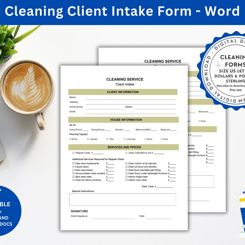 Cleaning Business Client Intake Forms - Etsy