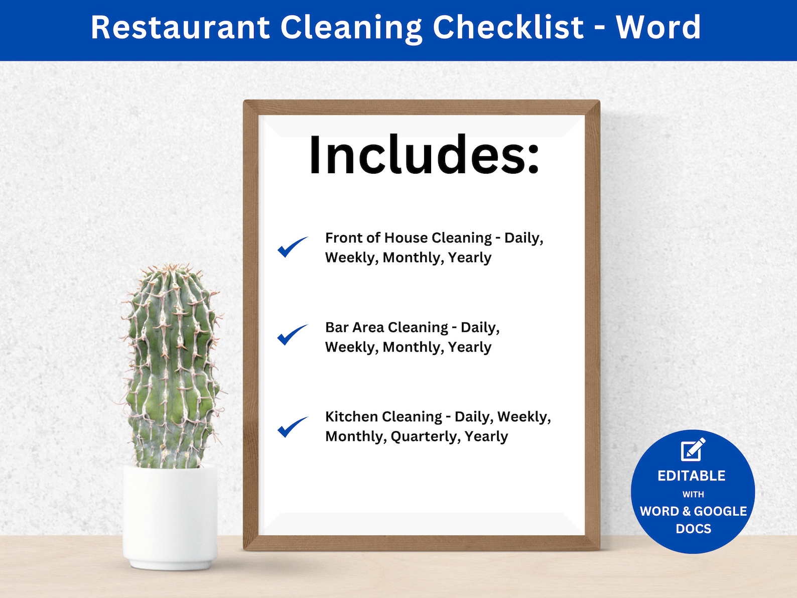 Editable Restaurant Cleaning Checklist: Front of House, Bar, Kitchen ...
