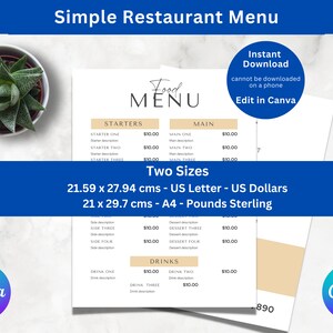 Simple Bistro Menu Template Restaurant Menu Example Pub - Etsy