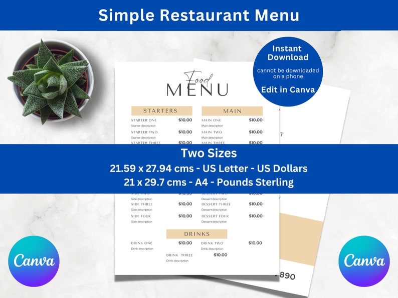 Simple Bistro Menu Template Restaurant Menu Example Pub - Etsy