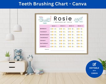 Kids Daily Teeth Brushing Visual Chart With Reward | Editable Monthly ...
