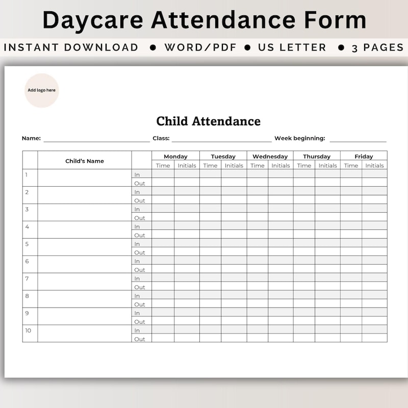 Time Sheet for Daycare - Etsy