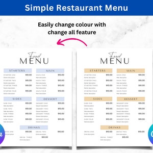 Simple Bistro Menu Template Restaurant Menu Example Pub - Etsy