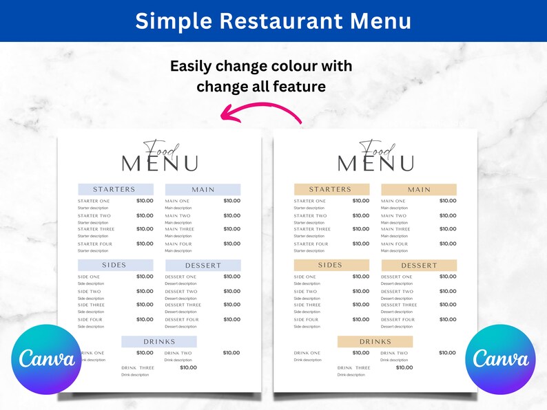 Simple Bistro Menu Template Restaurant Menu Example Pub - Etsy