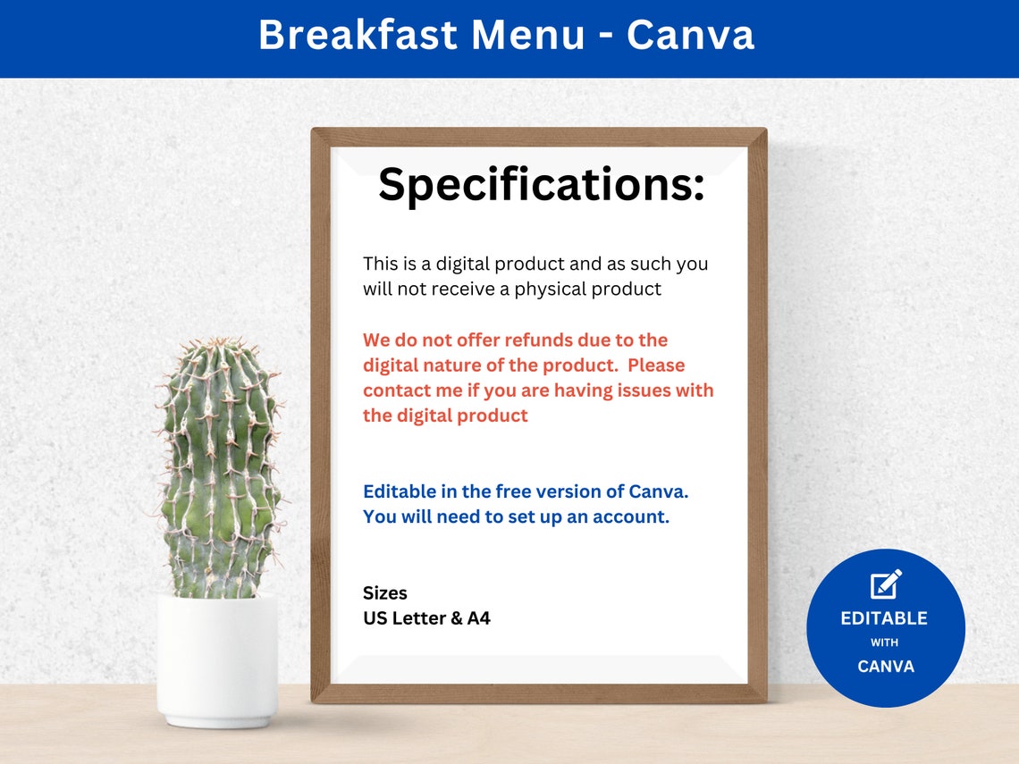 Simple Breakfast Menu Design for Cafe, Bistro, Restaurant Breakfast ...