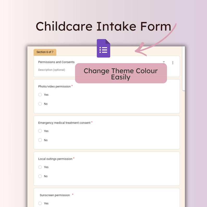 Child Intake Google Form Template Digital Childcare Enrolment ...
