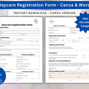 Daycare Registration Form for Parents Application to Childcare Facility ...