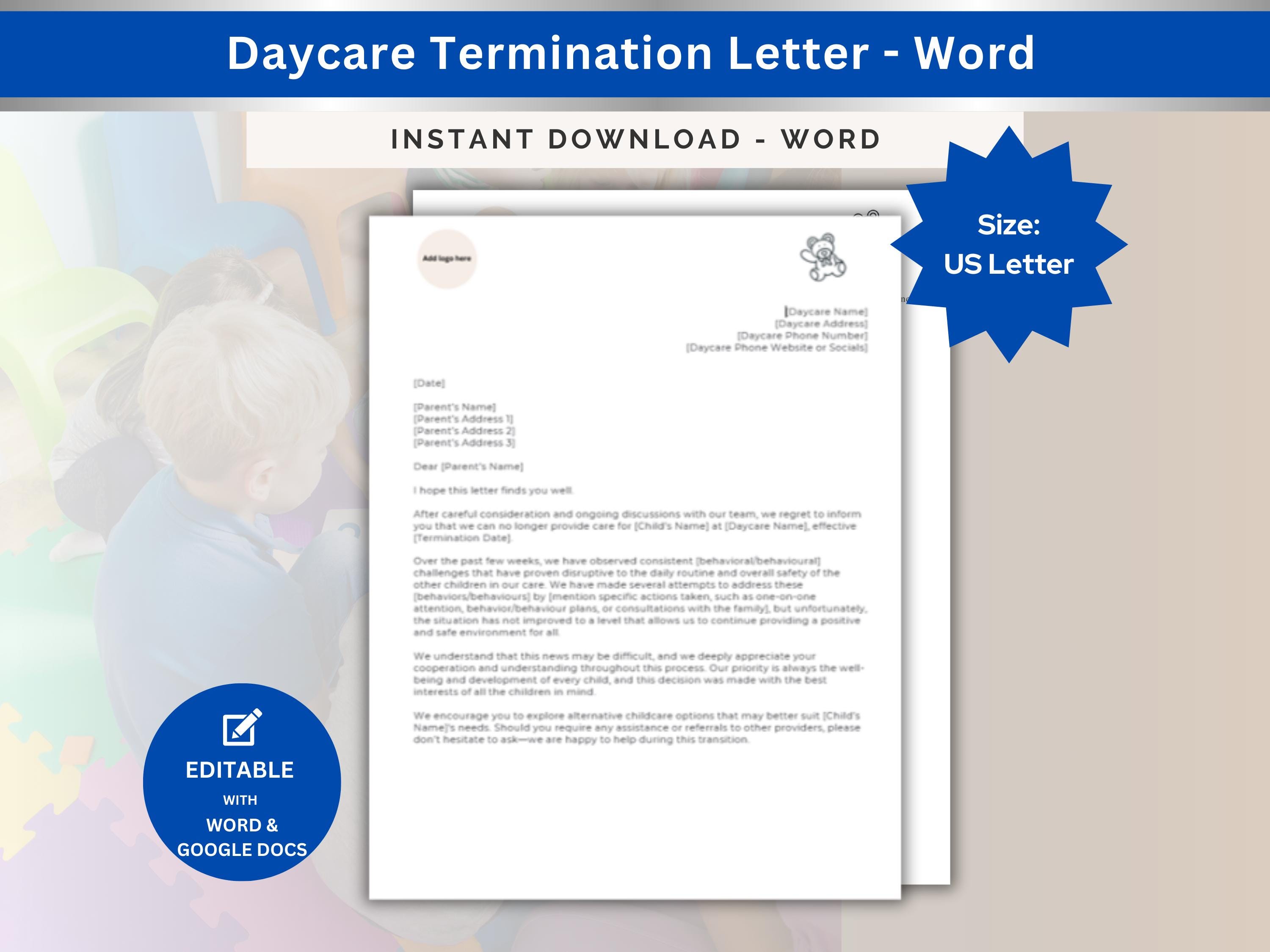 Daycare Termination Letter Template: Childcare Expulsion Notice ...