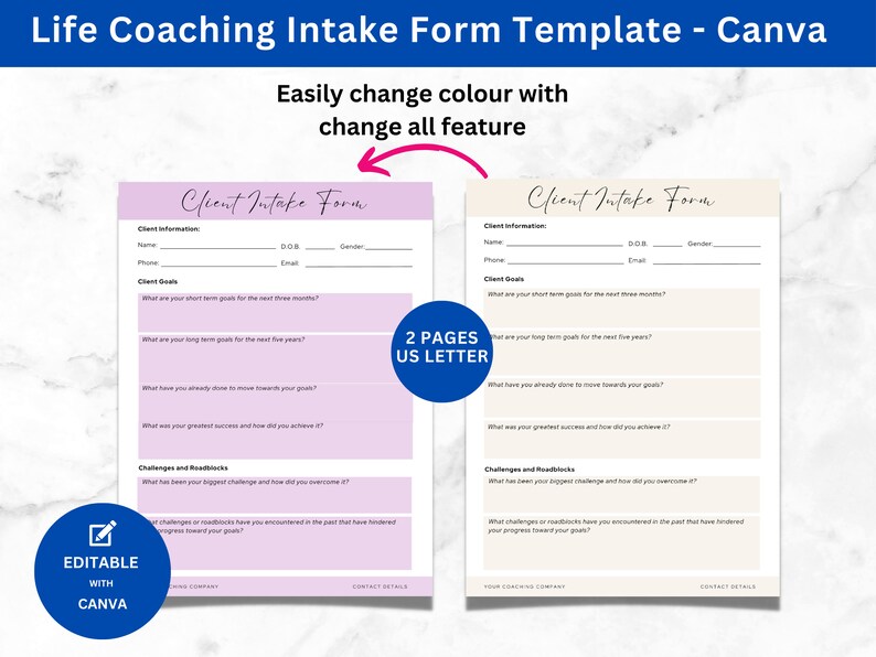 Life Coaching Intake Form Template for a New Client Intake Template PDF ...