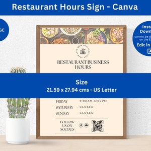 Restaurant Hours Sign Printable PDF for Opening Hours Sign Template for ...