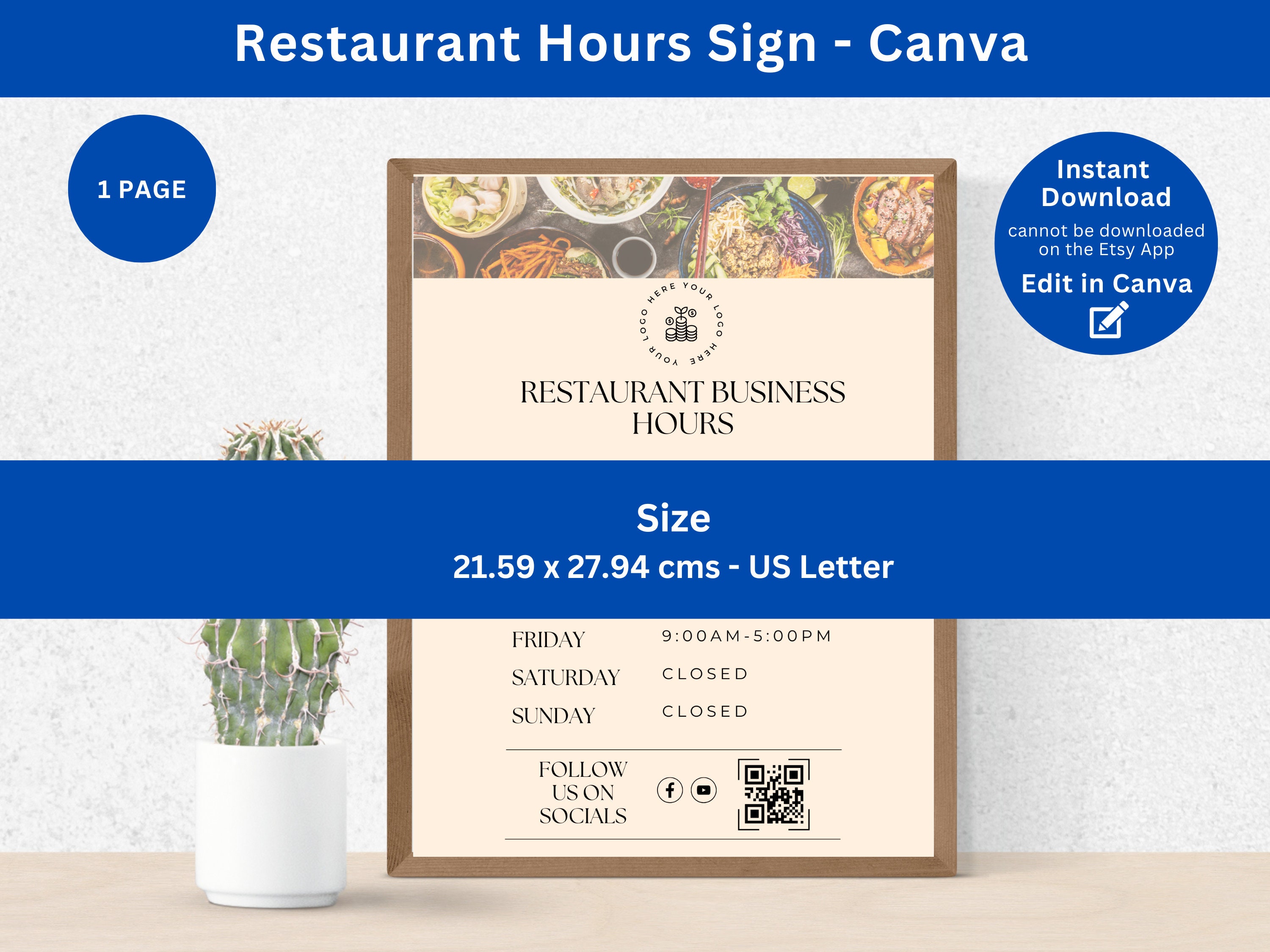 Restaurant Hours Sign Printable PDF for Opening Hours Sign Template for ...
