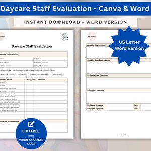 Daycare Staff Evaluation Form Template Printable Childcare Employee ...