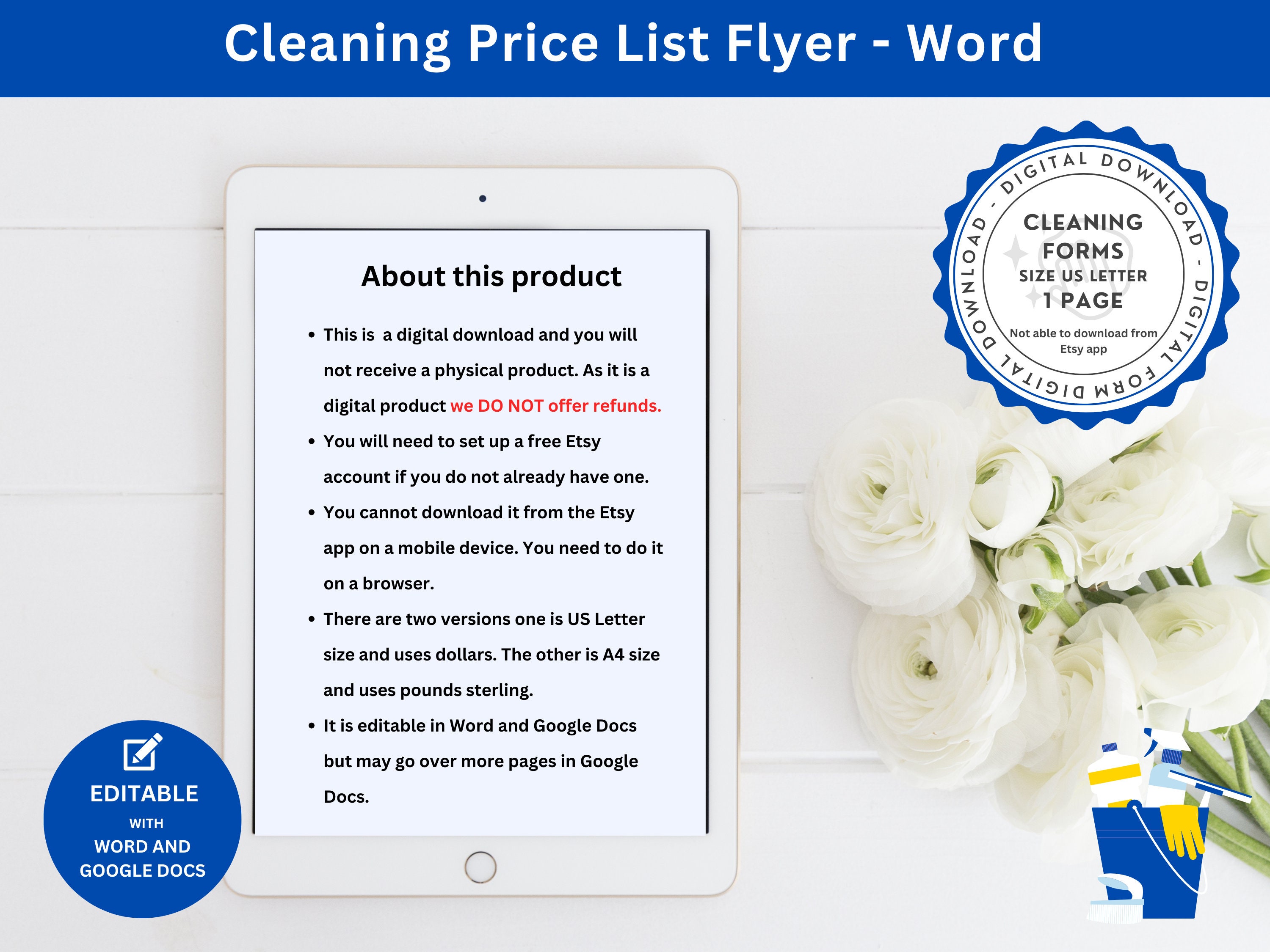 Editable Cleaning Price List Template Printable House Cleaning Rates ...