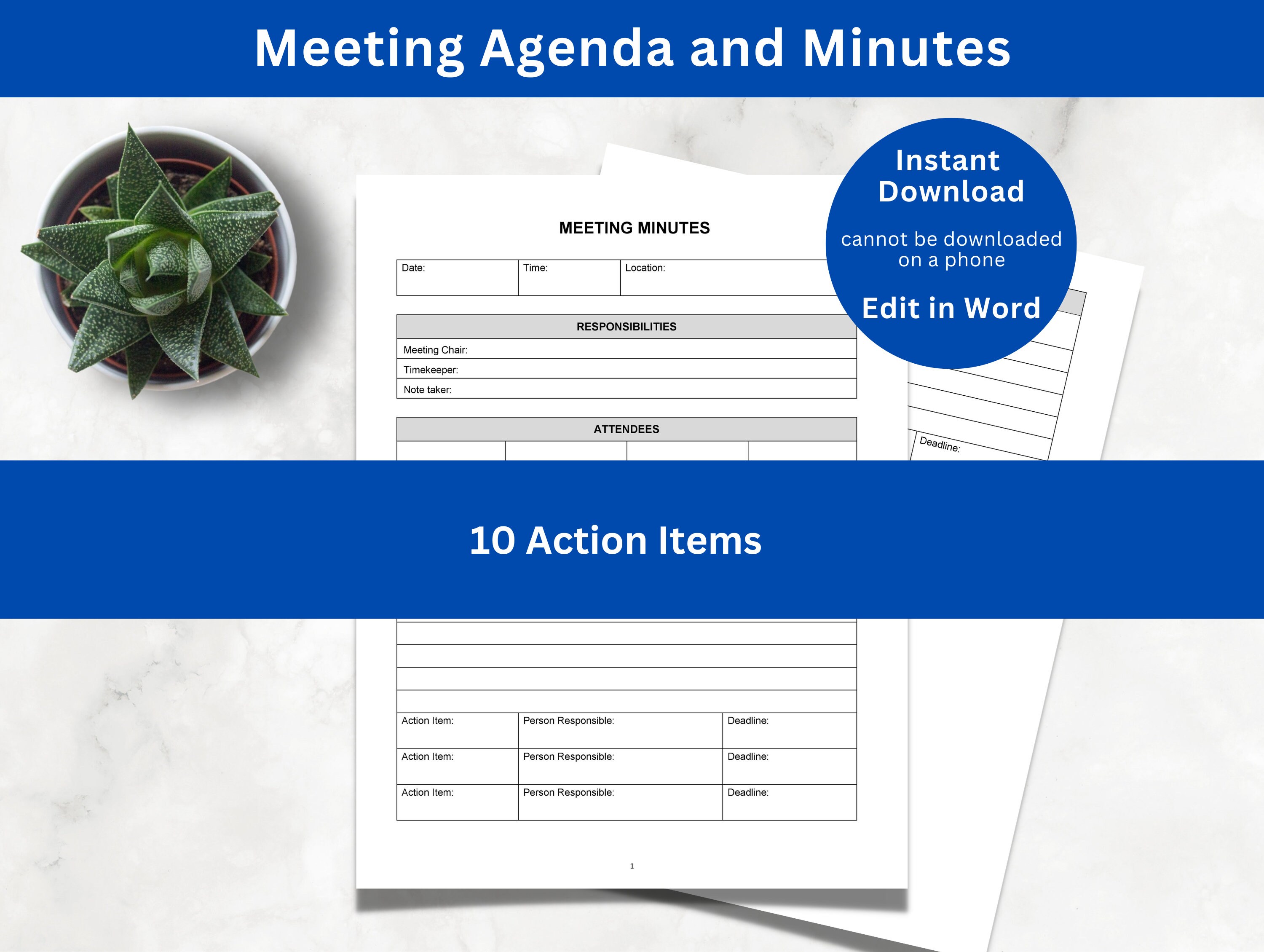Meeting Agenda & Minutes Template: Action Minutes (US Letter) - Etsy