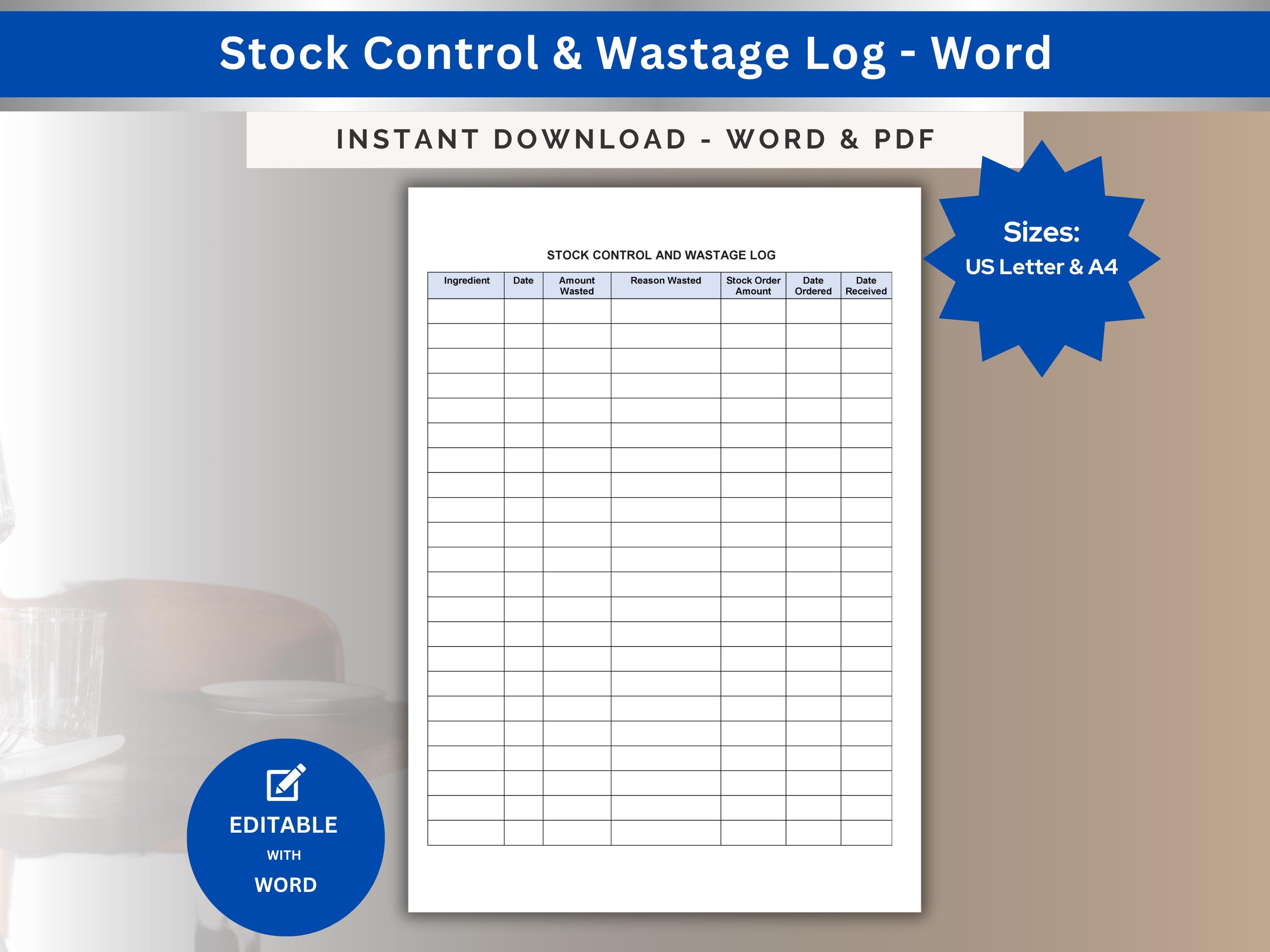 Restaurant Food Prep Sheet: Ingredient Log, Stock Control (word, PDF ...