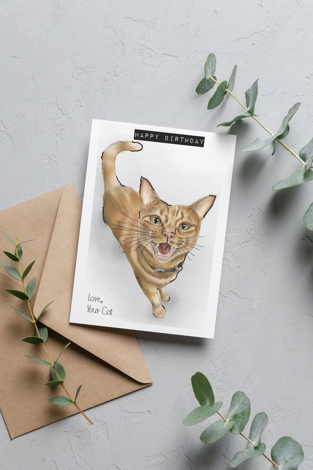Handcrafted Ginger Tabby Cat Birthday Card High-quality Paper, Unique ...