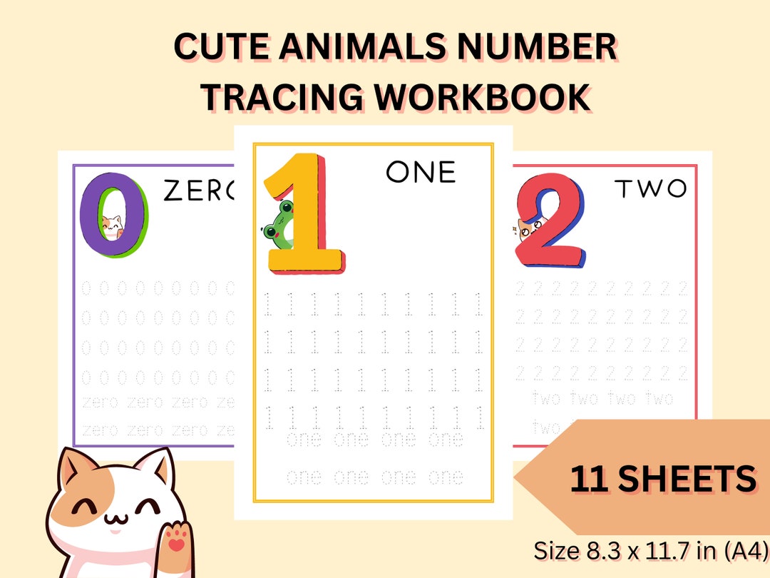 Cute Animals Number Tracing Workbook. Digital Kids Activity Book ...