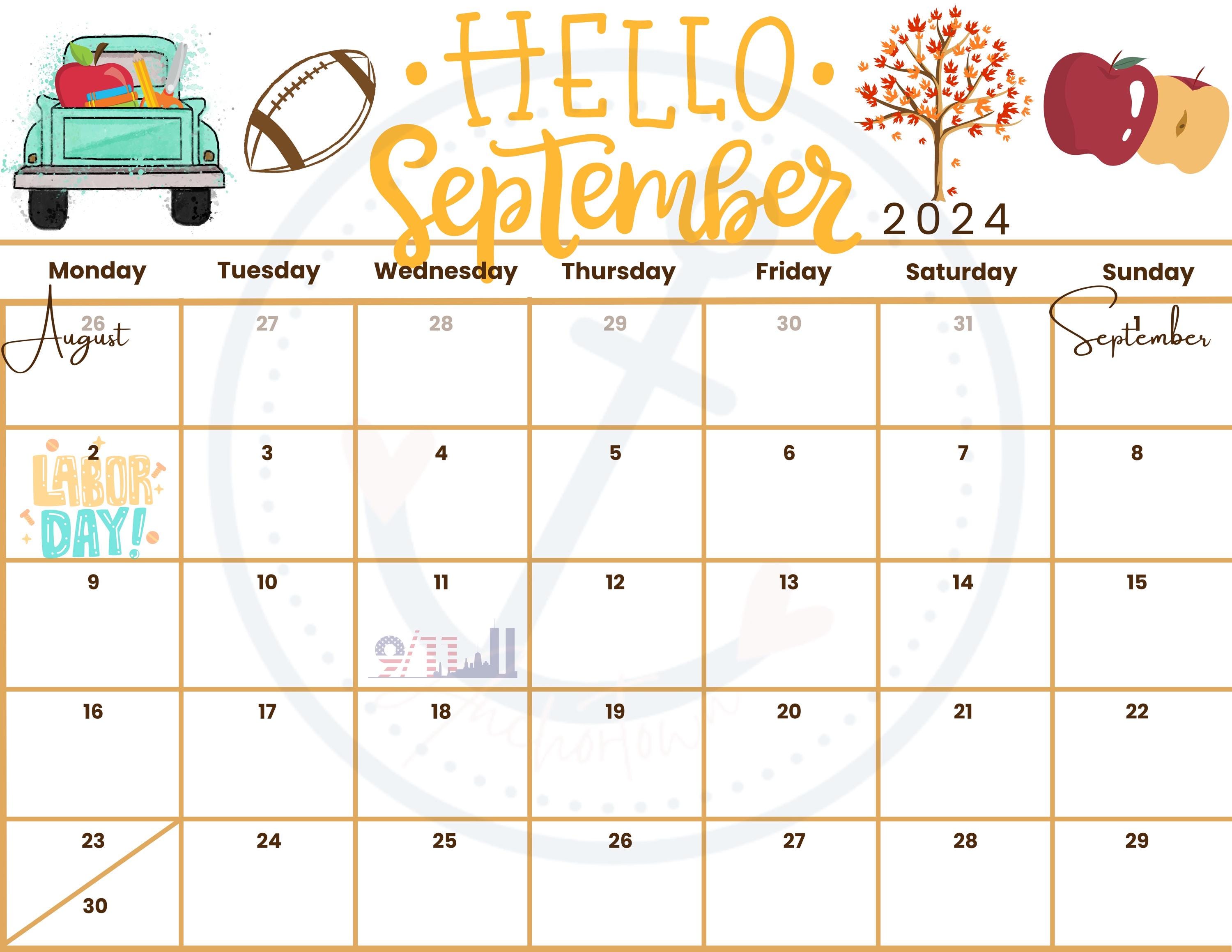 Printable September 2024 Calendar Fall-themed Digital Calendar Hello ...