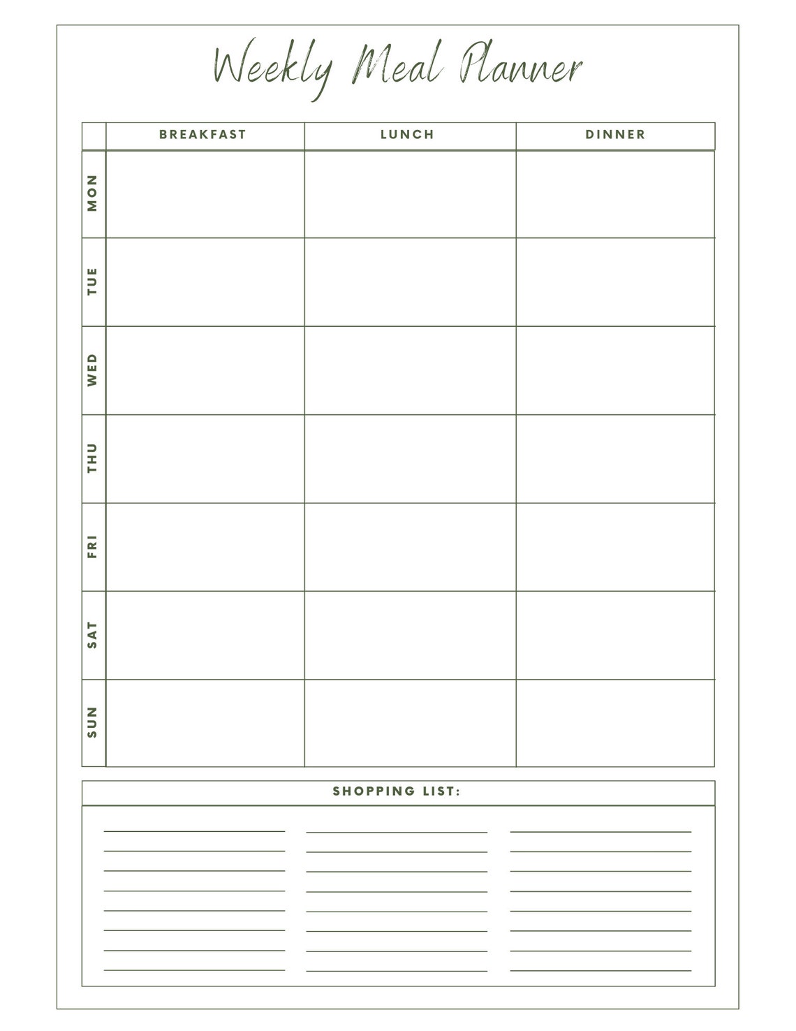 Simple Weekly Meal Planner Printable A4 PDF - Etsy