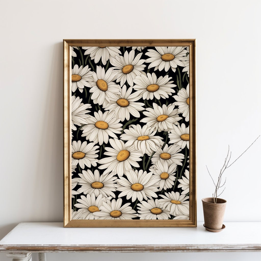 Daisy Wall Decor, Daisy Print for Posters, Digital Botanical Art ...