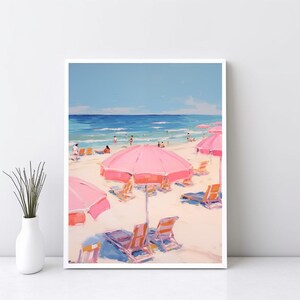 Retro Beach Wall Art, Pink Girly Beach Wall Art, Preppy Coastal Room ...