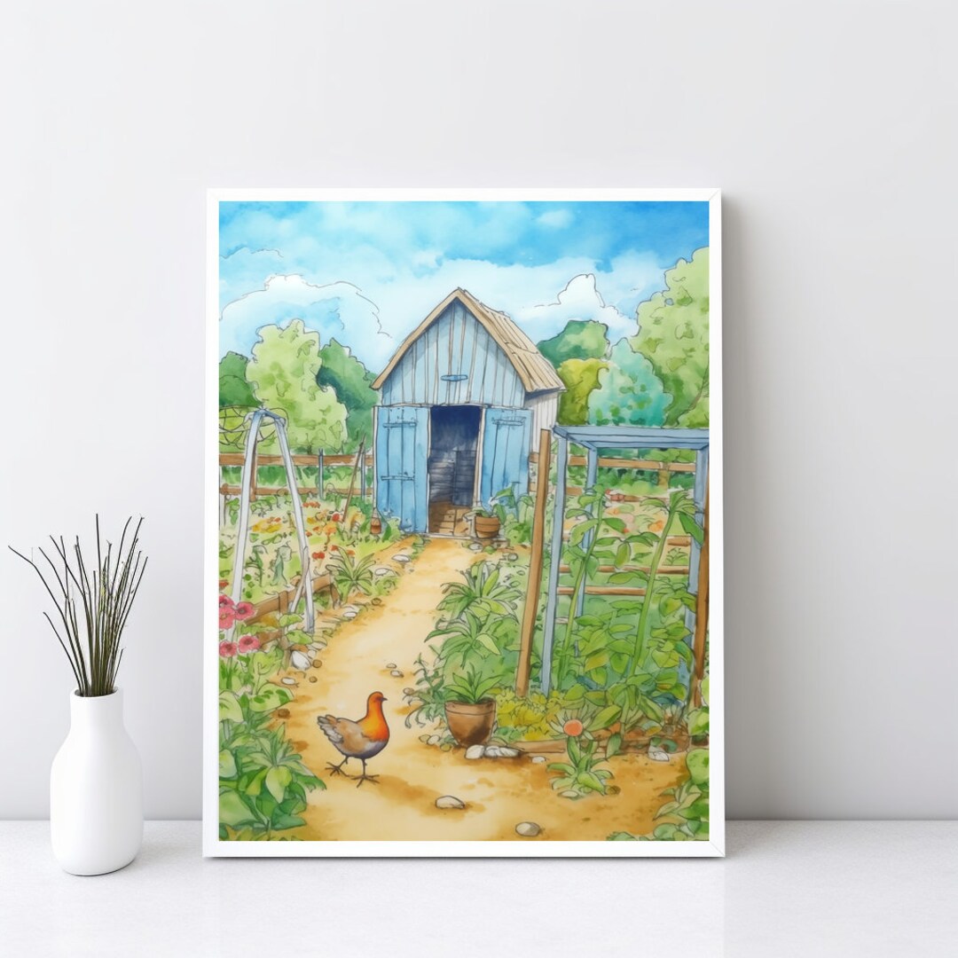 Watercolor Farmhouse Wall Art, Greenhouse Garden Poster, Gardening ...