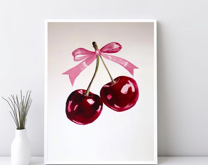 Cherry Wall Art Print, Printable Feminine Poster, Cherries Poster Soft Girl Bedroom Decor ...