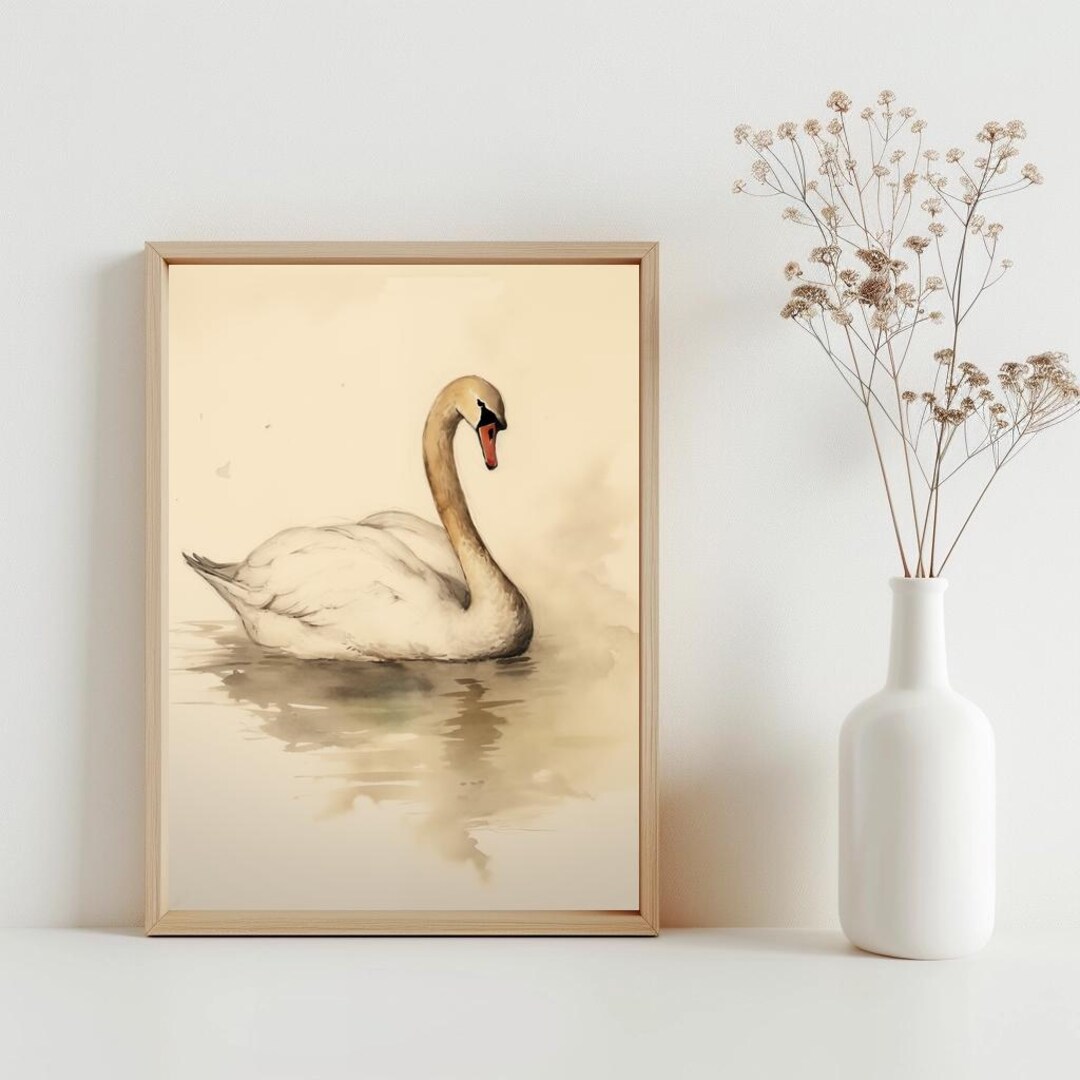 Vintage Schwan Malerei Druck, Bauernhaus Dekor Kunst, antikes Kinderzimmer Wand dekor, Vintage ...