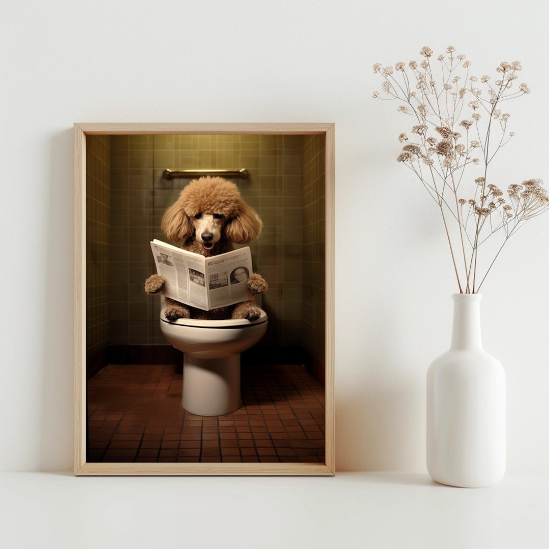 Poodles Funny Wall Art, Bathroom Decor, Poodles Dog on Toilet, Animal ...