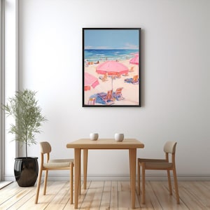 Retro Beach Wall Art, Pink Girly Beach Wall Art, Preppy Coastal Room ...
