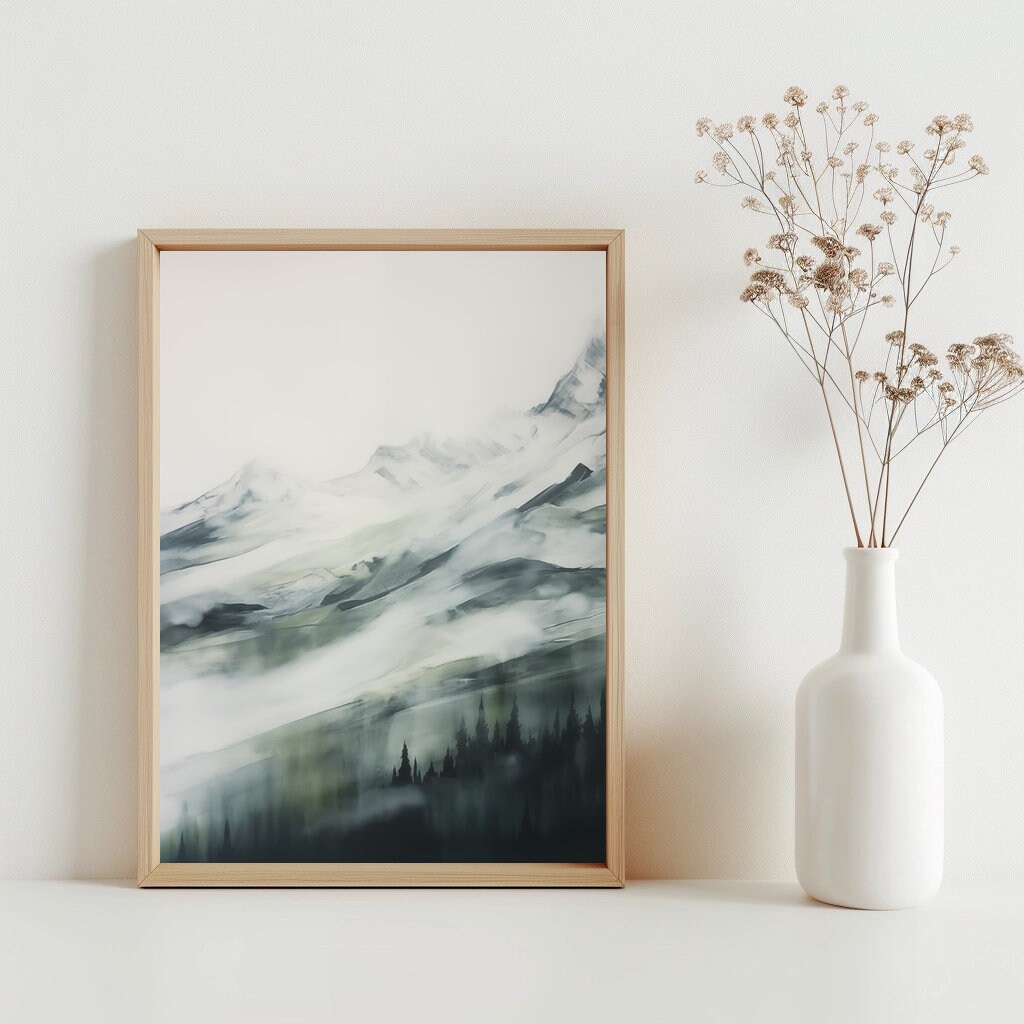 Abstract Mountain Canvas Wall Art Print, Snowy Mountains Painting, Snow ...