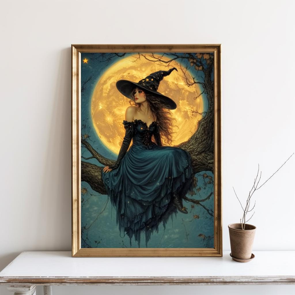 Beautiful Witch Wall Art, Witch Artwork, Waiting on You, Halloween ...