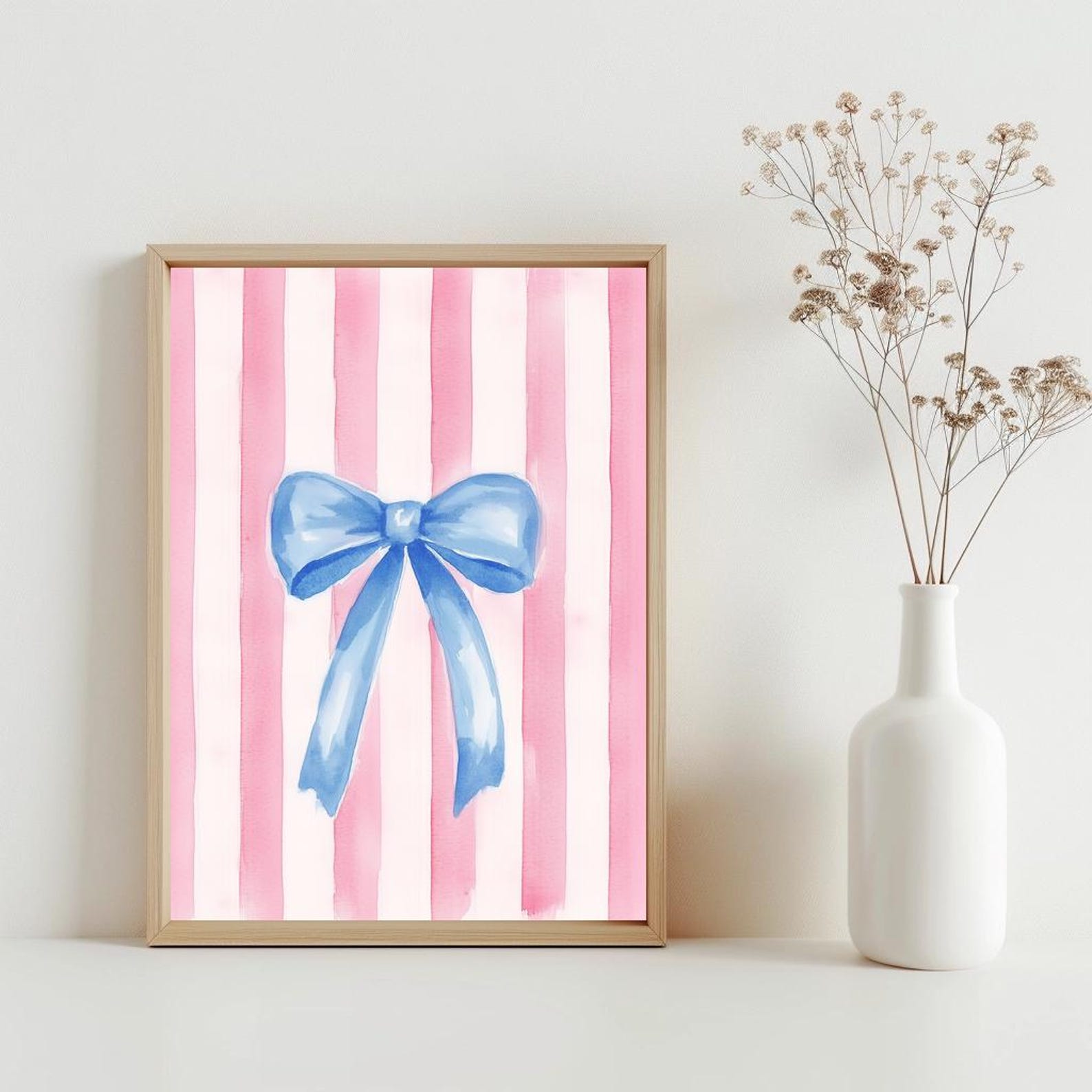 Blue Bow Printable Wall Art, Trendy Apartment Poster, Cute Nursery Art ...