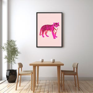 Pink Tiger Wall Art, Pink Orange Animal Painting Wall Art, Large ...