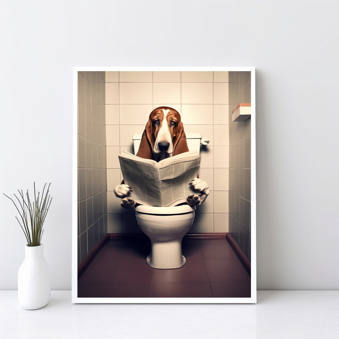Basset Hound Wall Art, Basset Hound Bathroom Decor, Funny Dog Bathroom ...
