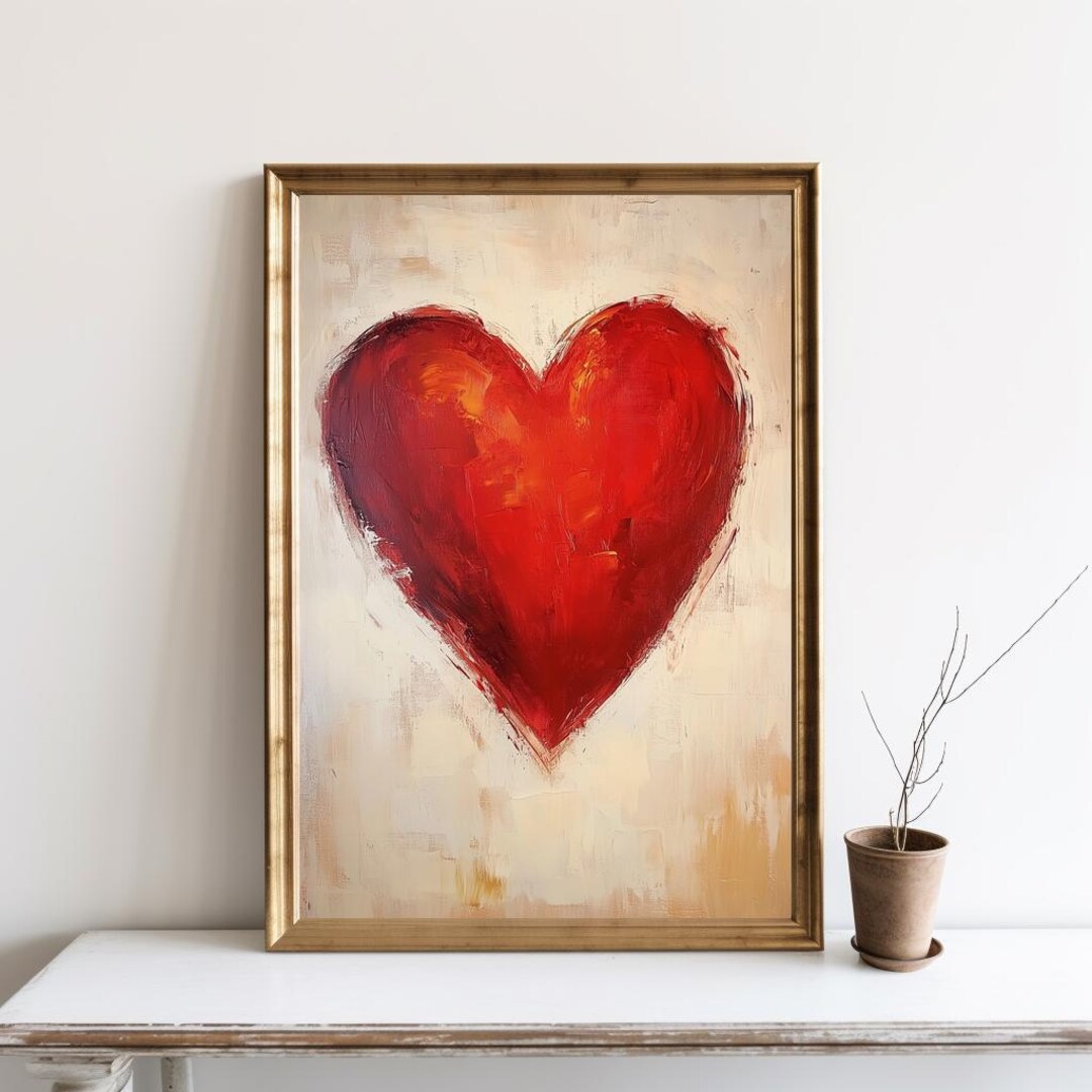 Valentines Day Red Heart Wall Art, Vintage Valentines Print, Rustic ...