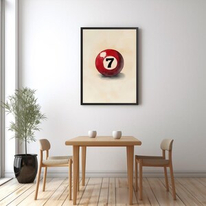 Vintage #7 Pool Ball Print, Retro Wall Art, Lucky Pool Ball, Hand-drawn ...