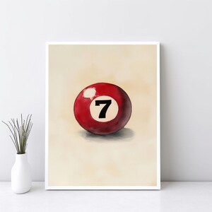 Vintage #7 Pool Ball Print, Retro Wall Art, Lucky Pool Ball, Hand-drawn ...