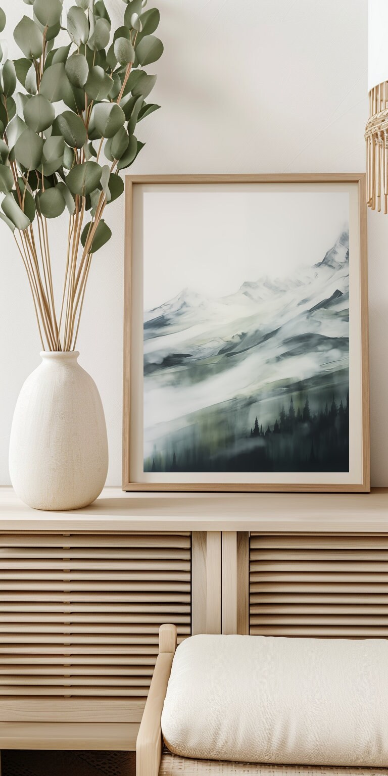 Abstract Mountain Canvas Wall Art Print, Snowy Mountains Painting, Snow ...