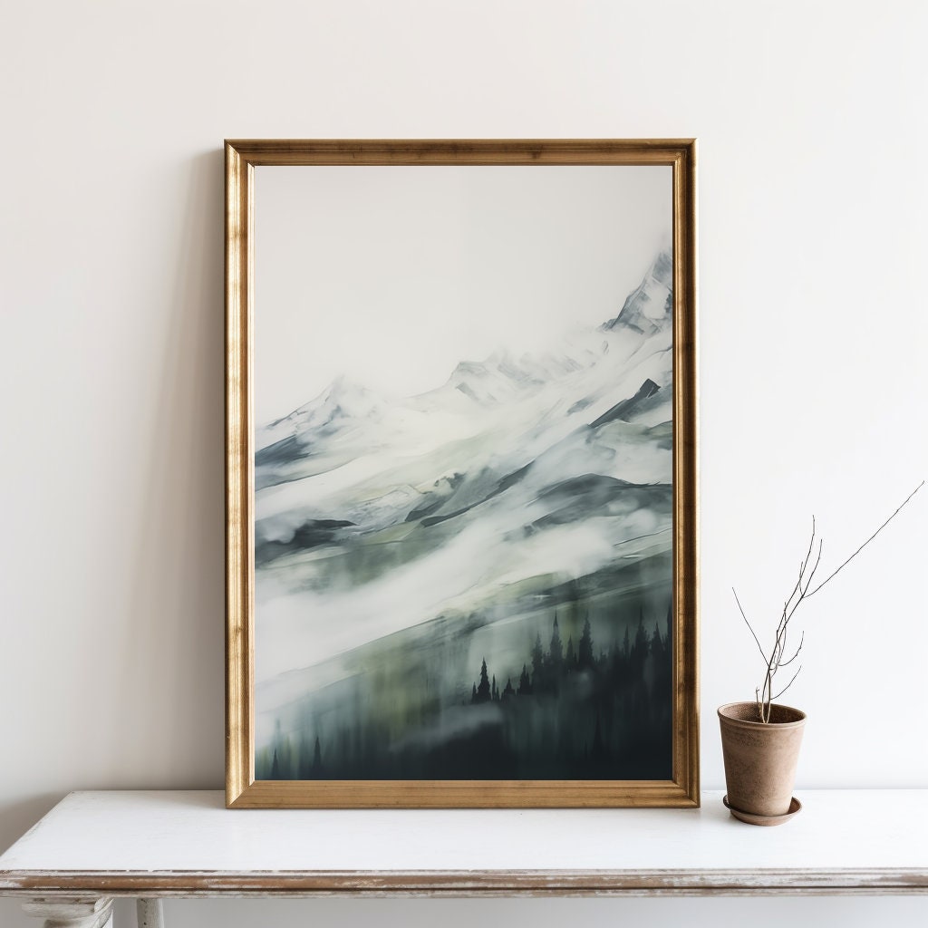 Abstract Mountain Canvas Wall Art Print, Snowy Mountains Painting, Snow ...