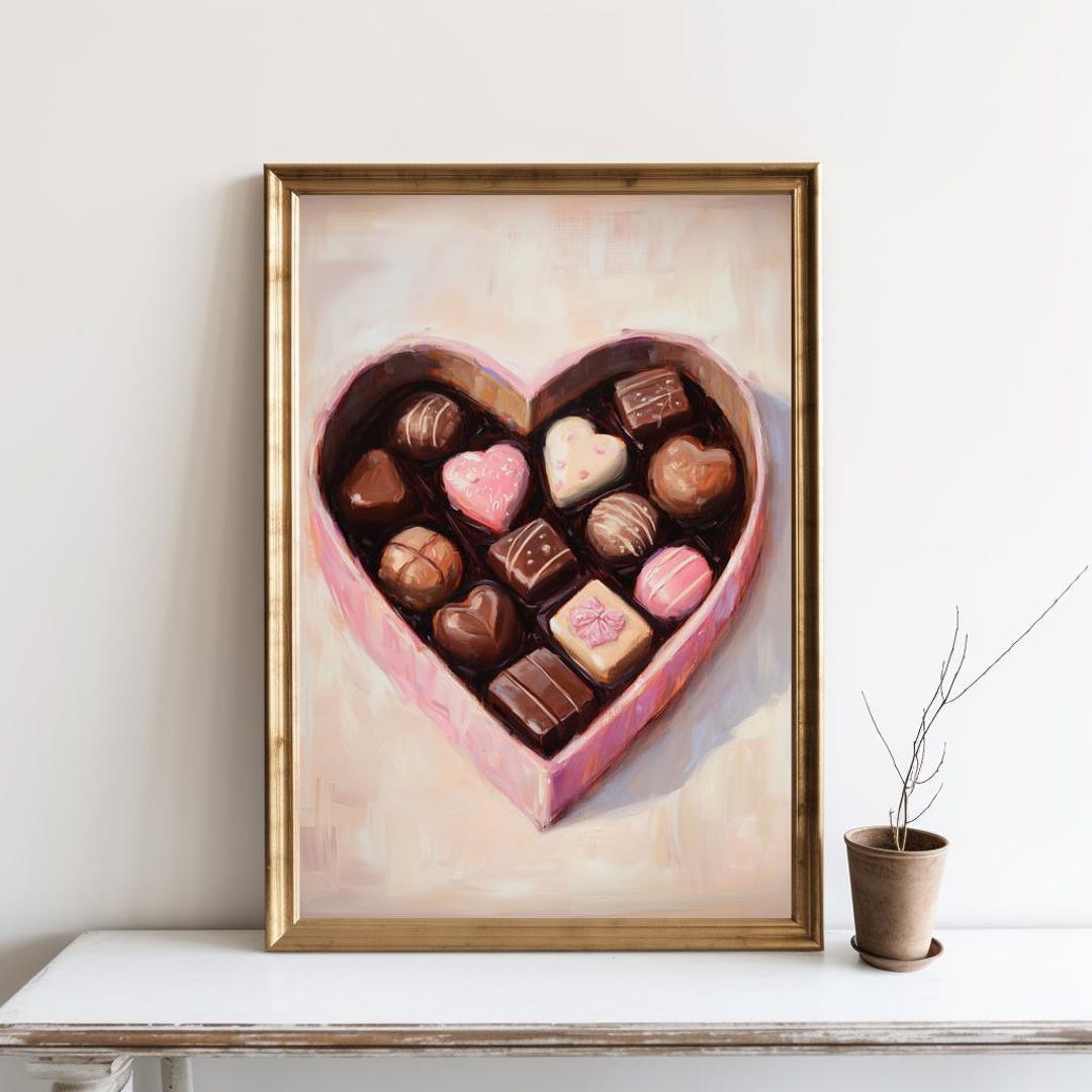 Heart Shaped Chocolate Box Valentines Day Print, Valentine Chocolate ...