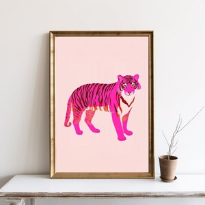 Pink Tiger Wall Art, Pink Orange Animal Painting Wall Art, Large ...