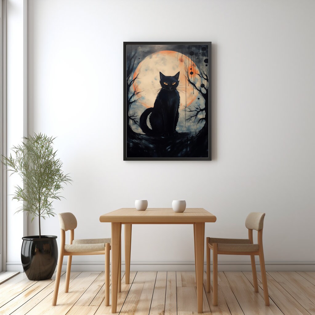 Black Cat Wall Art, Dark Feline Poster, Haunting Surreal Landscape ...