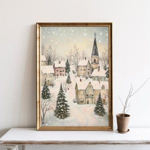 Vintage Christmas Village Painting, Rustic Winter Style Christmas Decor ...