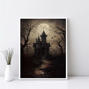 Haunted House Wall Art, Halloween Vintage Print, Dark Academia Print ...