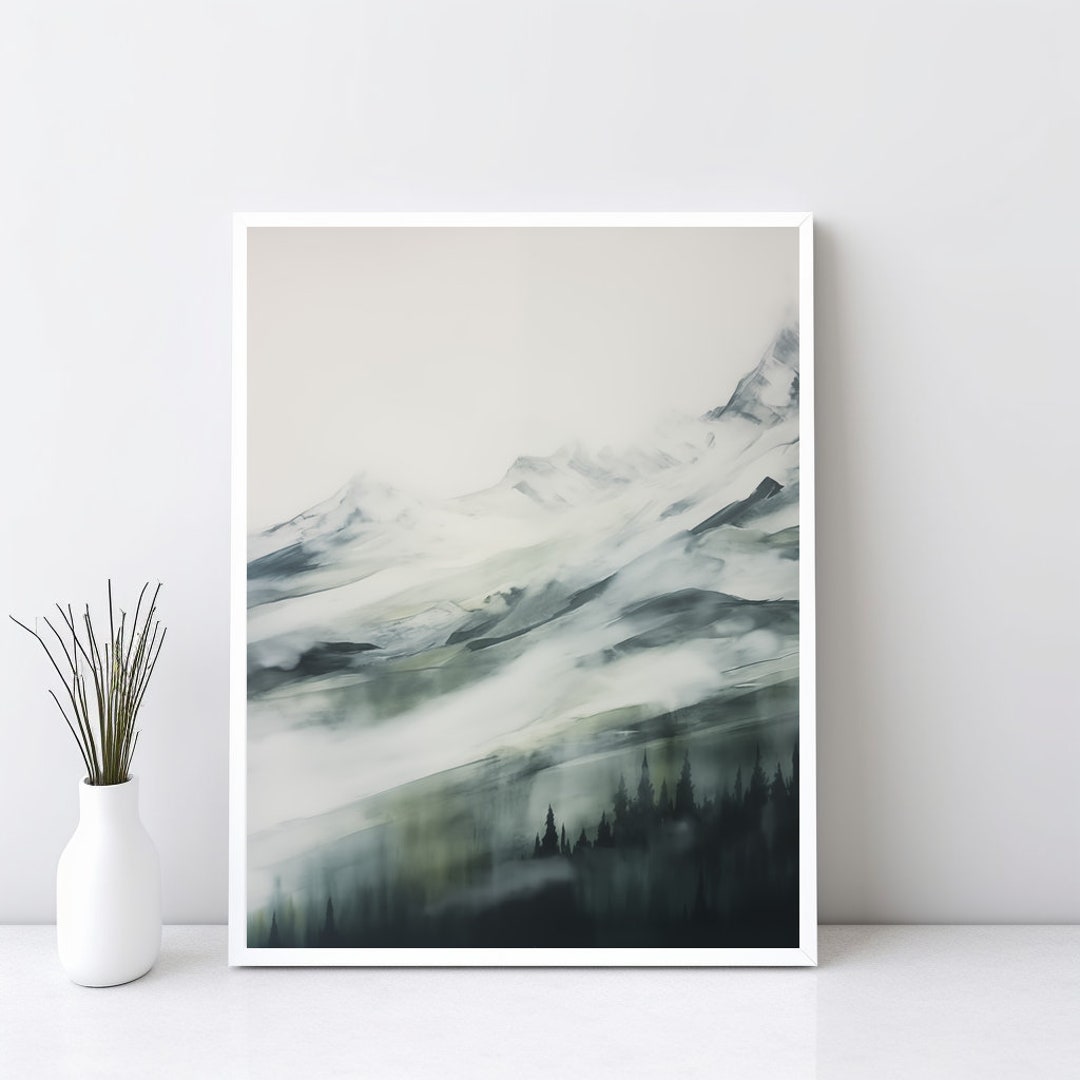 Abstract Mountain Canvas Wall Art Print, Snowy Mountains Painting, Snow ...