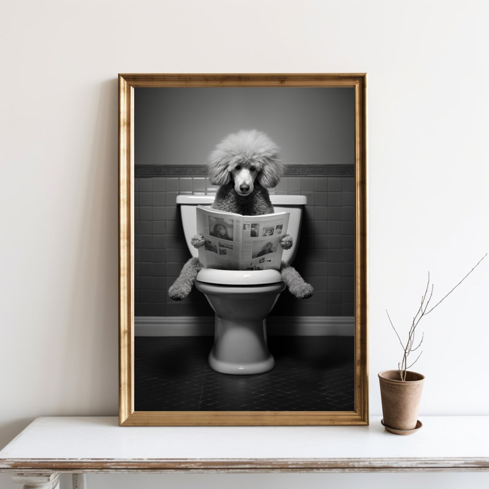 Poodles Funny Wall Art, Bathroom Decor, Poodles Dog on Toilet ...
