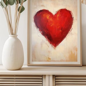Valentines Day Red Heart Wall Art, Vintage Valentines Print, Rustic ...